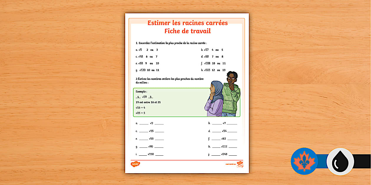 Estimating Square Roots - Grade 7 French (teacher made)