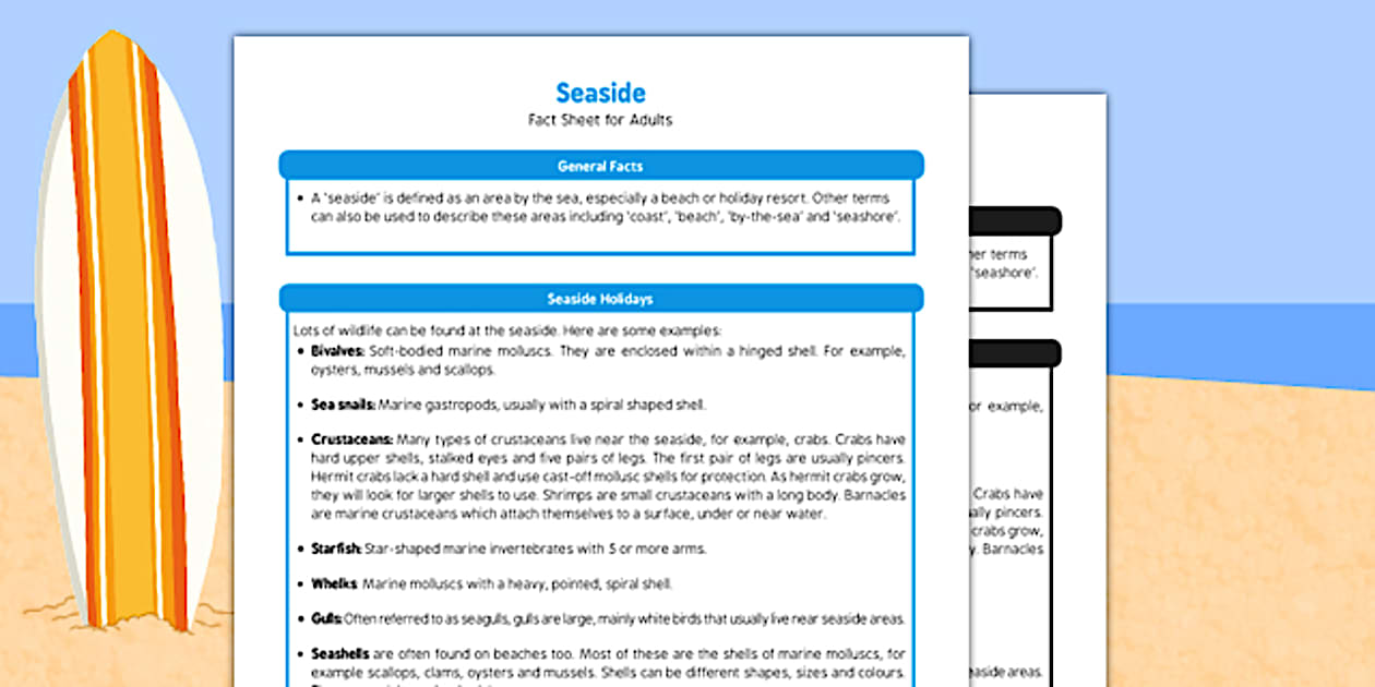 KS2 Seaside Fact Sheet for Adults - Primary Resources