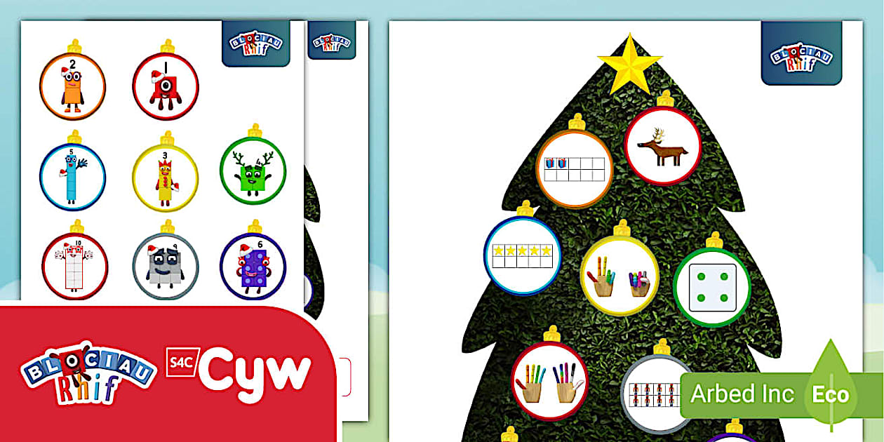 Blociau Rhif: Gweithgaredd Cyfri Coeden Nadolig - Twinkl