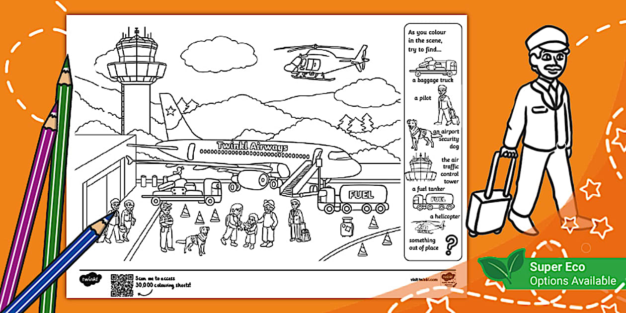 Airport Colouring Scene (teacher made) - Twinkl