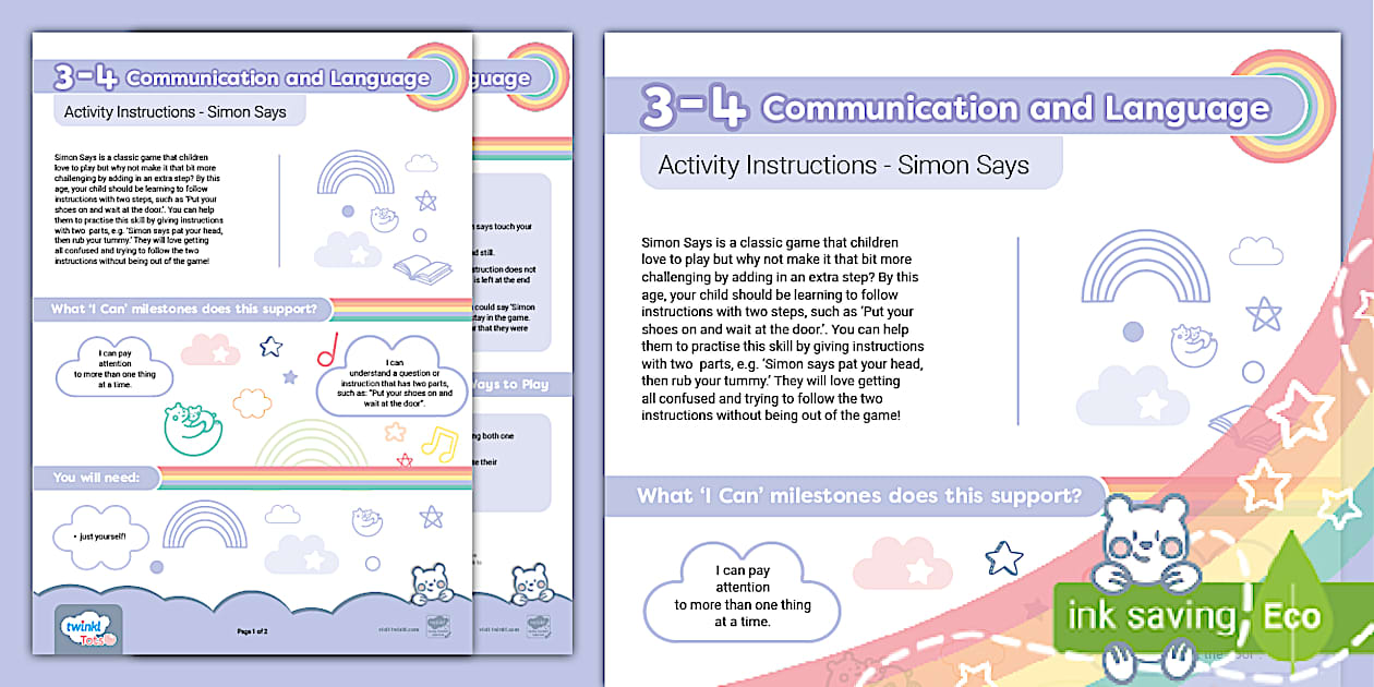 Age 3-4 Activity Instructions - Simon Says (teacher made)