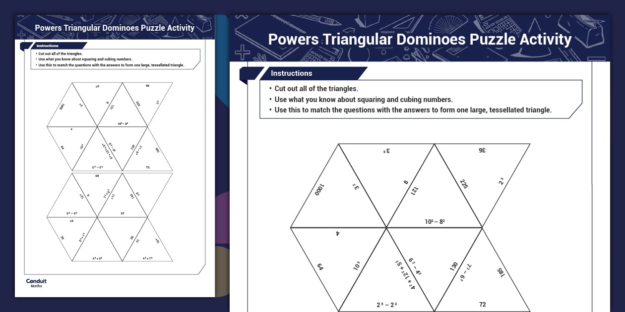 Powers Triangular Dominoes Puzzle Activity (teacher made)
