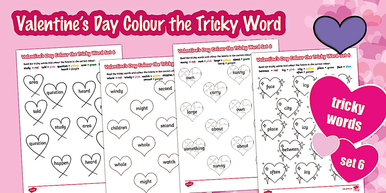 Valentine's Day Colour the Tricky Word (Set 6) Activity