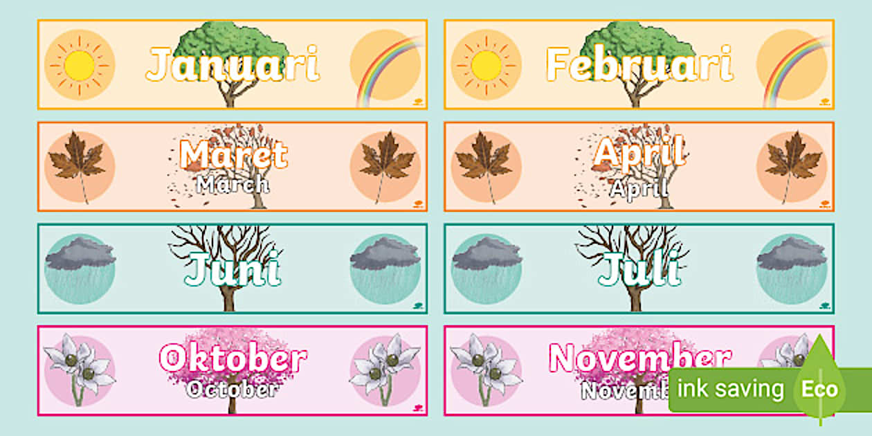 Months of the Year Banner Display Pack Indonesian - Twinkl