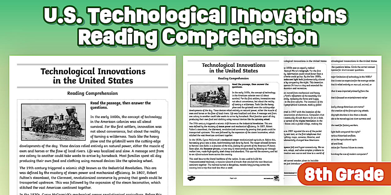 Eighth Grade Technological Innovations Reading Comprehension
