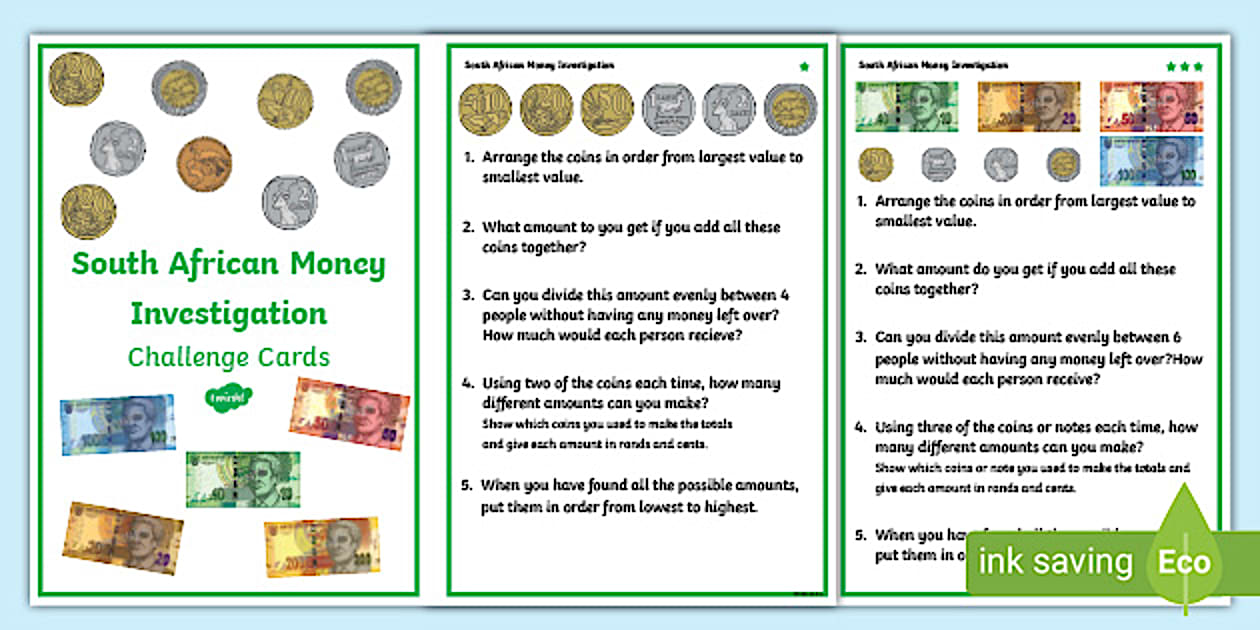 Black and White South African Money Investigation Cards