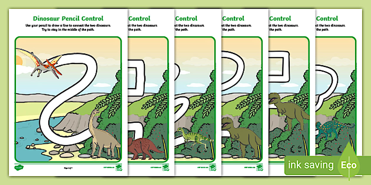 Dinosaur Pencil Control Worksheet / Worksheets - Twinkl