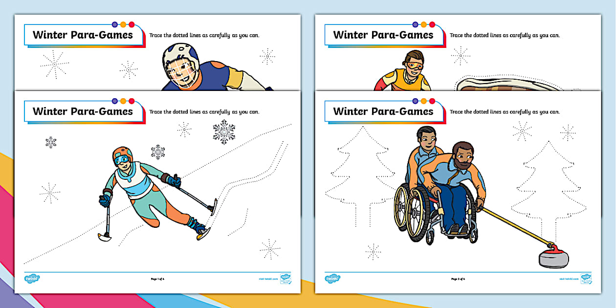 EYFS Winter Para-Games Pencil Control Worksheets - Twinkl