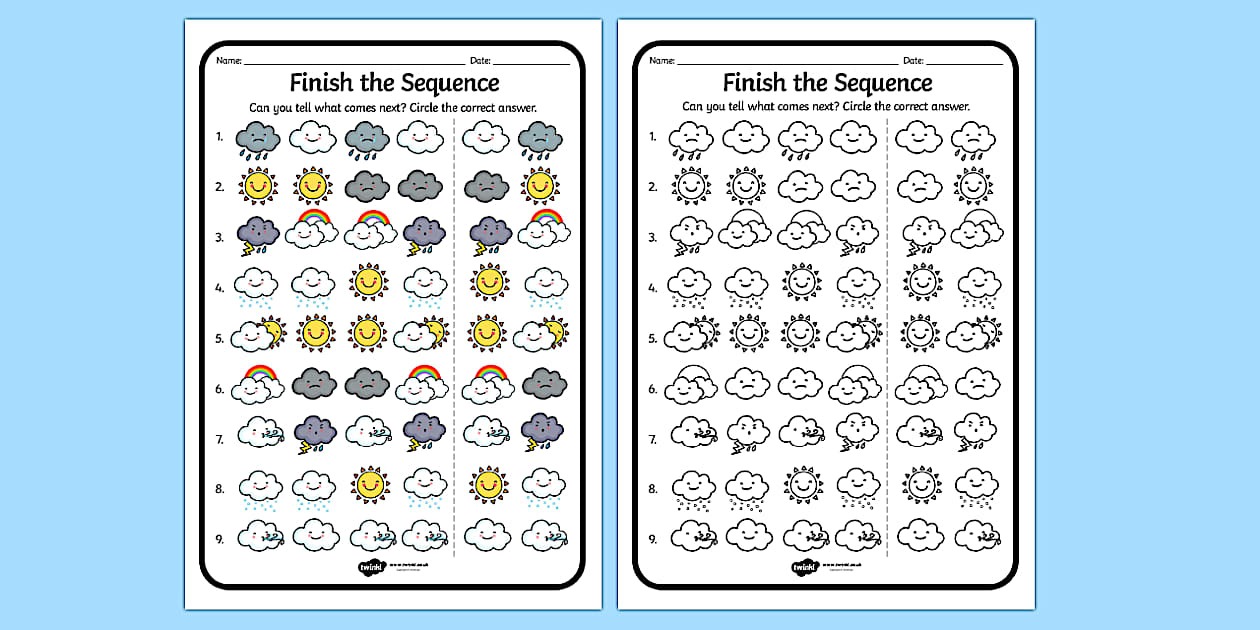 Finish the Sequence Weather Worksheet (teacher made)
