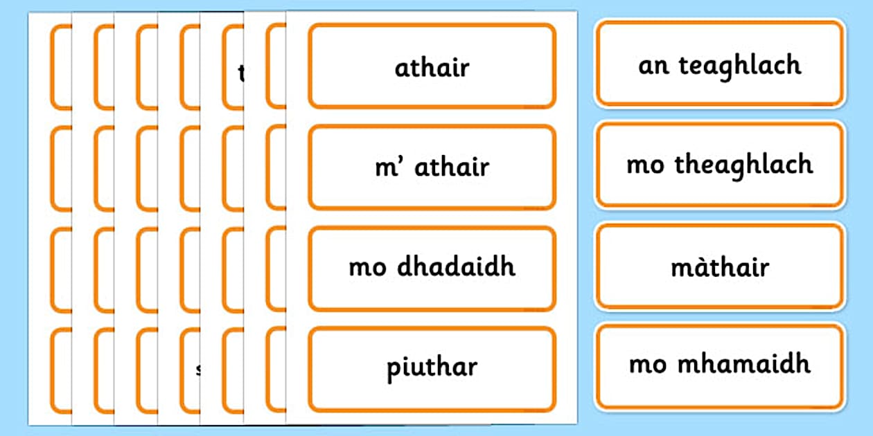 Cursive Scottish Gaelic Family Word Cards (teacher made)