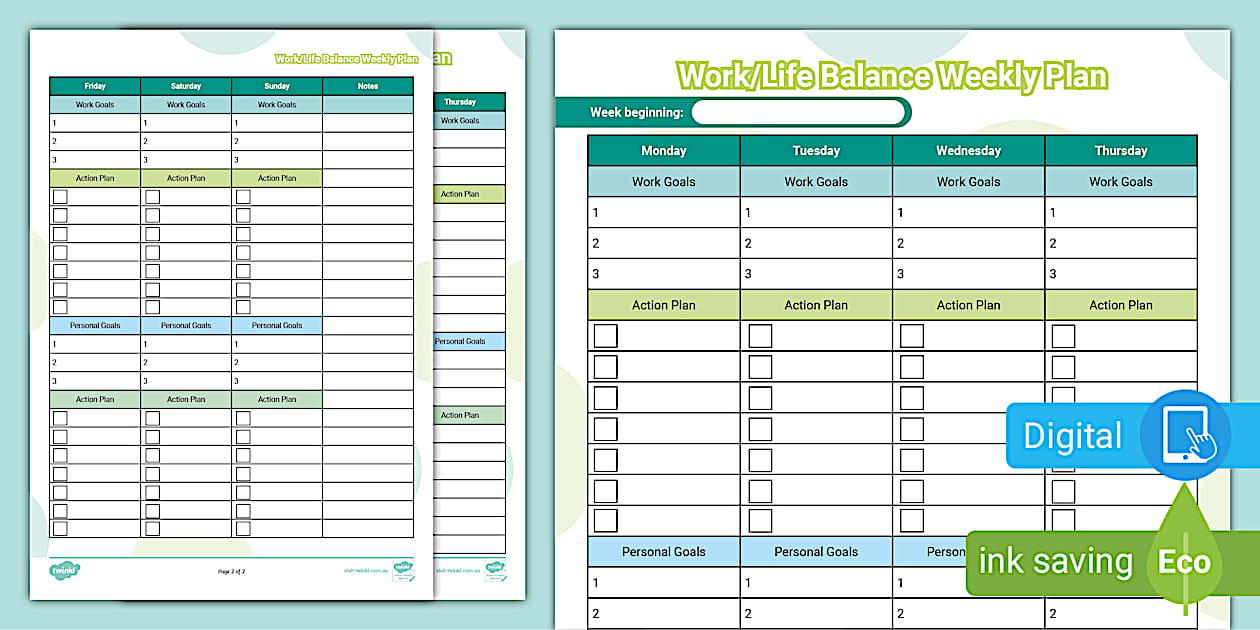 Work/Life Balance Action Planner (teacher made) - Twinkl