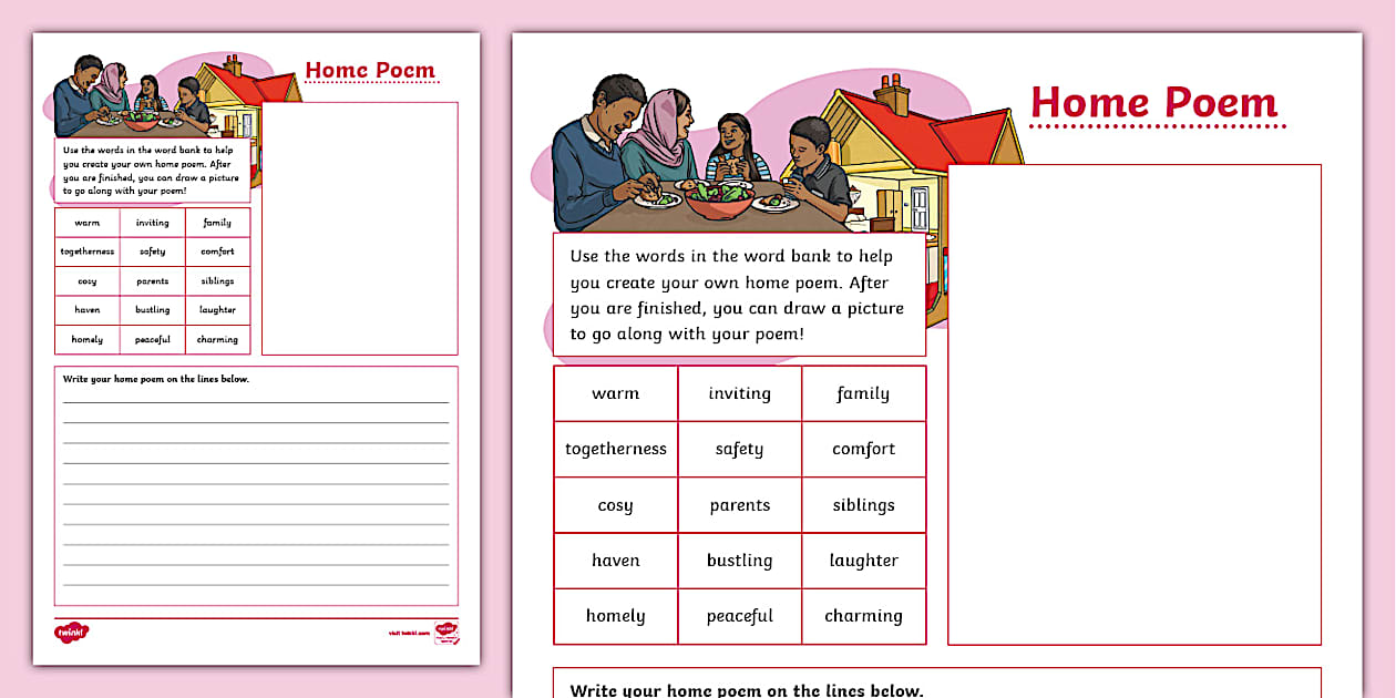 Home Poem Writing Template (Teacher-Made) - Twinkl
