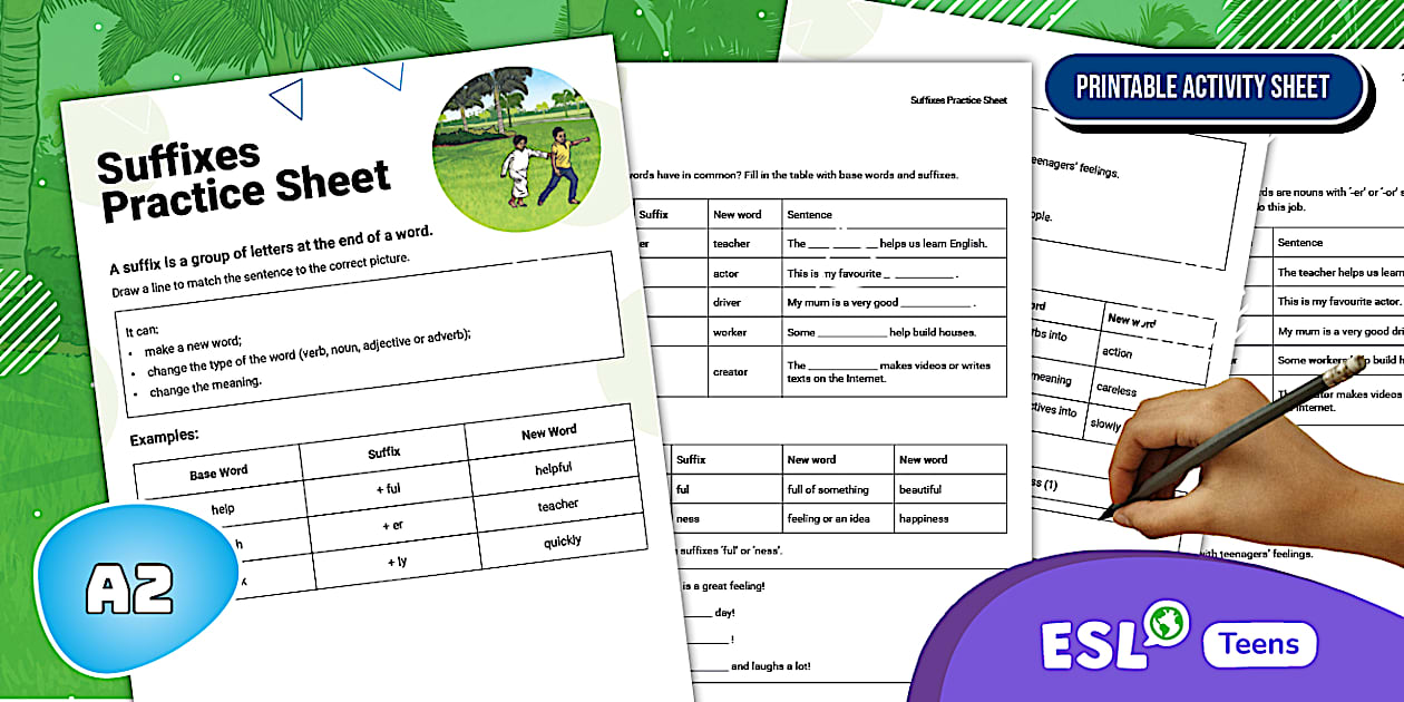 Suffixes Practice ESL Activity Sheet [Teens, A2]