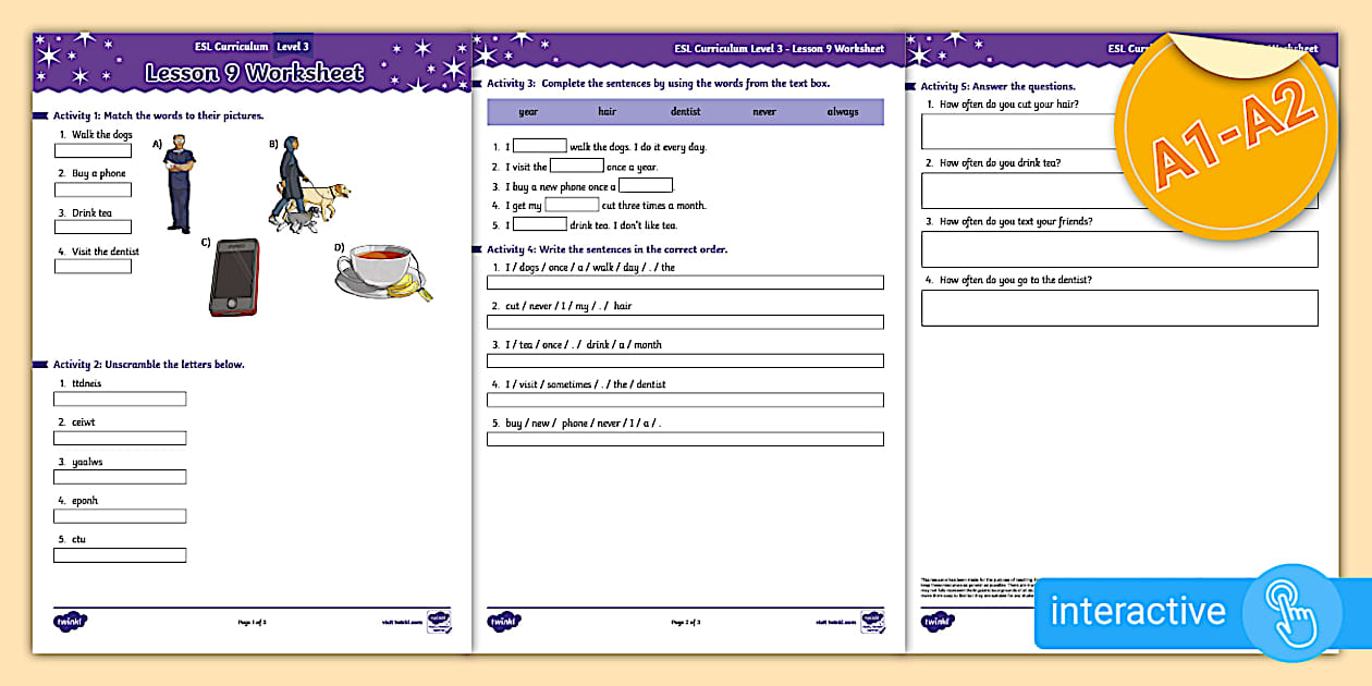 ESL Curriculum Level 3, Lesson 9 Interactive Worksheet