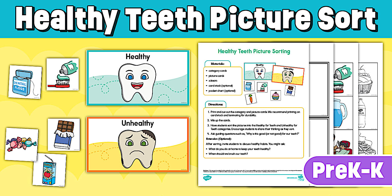 Prekindergarten Healthy Teeth Picture Sorting Activity