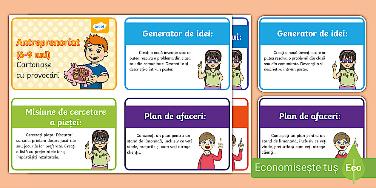 Antreprenoriat – Cartonașe cu provocări 6-9 ani - Twinkl