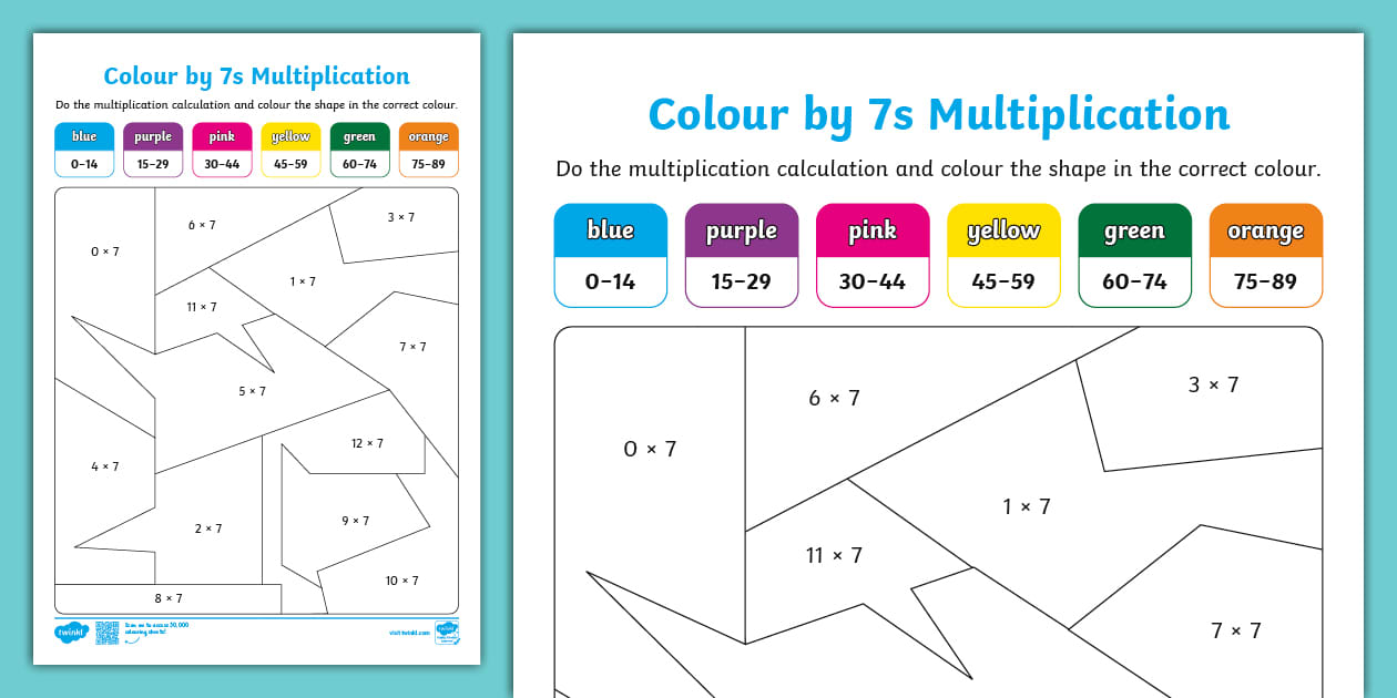 Colour by 7s Multiplication Activity Worksheet - Twinkl