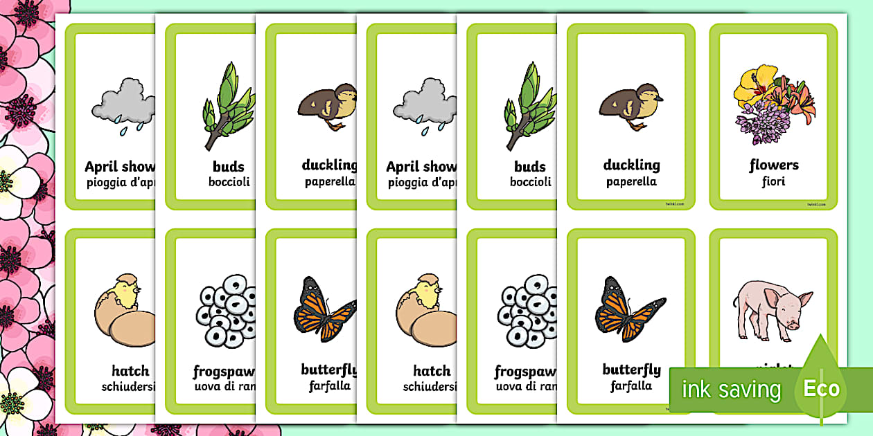 Spring Pairs Matching Game English/Italian - Spring Pairs Matching Game