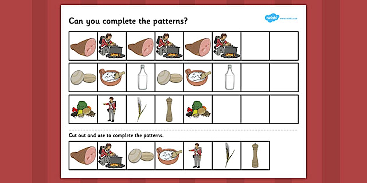 Stone Soup Complete the Pattern Worksheets (teacher made)