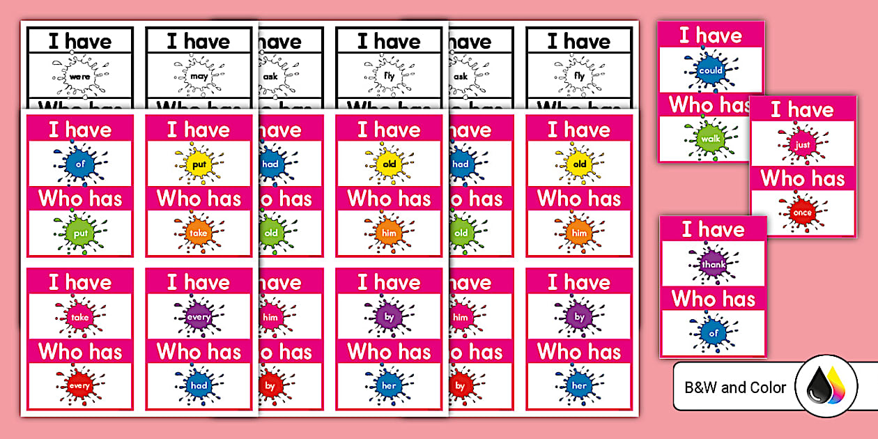 First Grade Sight Words: I Have, Who Has Game (teacher made)