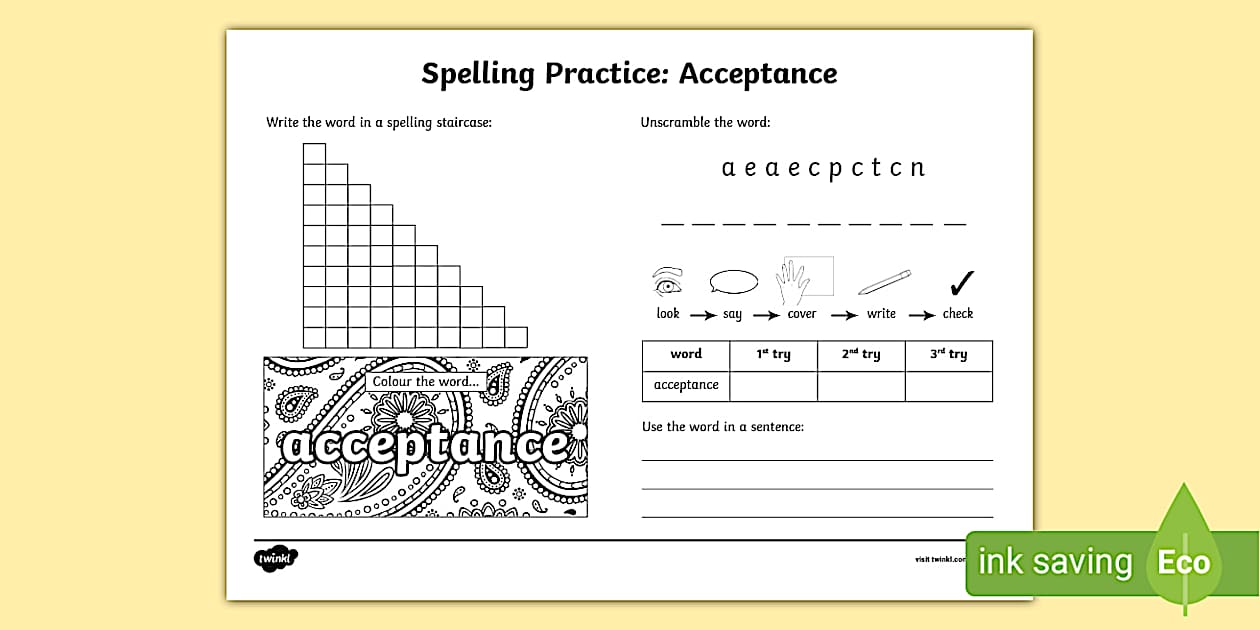 Acceptance Spelling Practice Worksheet (Teacher-Made)