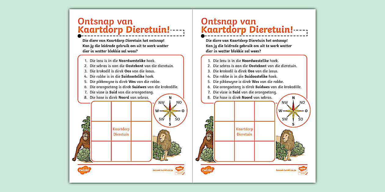 Ontsnap van Kaartdorp Dieretuin - Aktiwiteit (Teacher-Made)