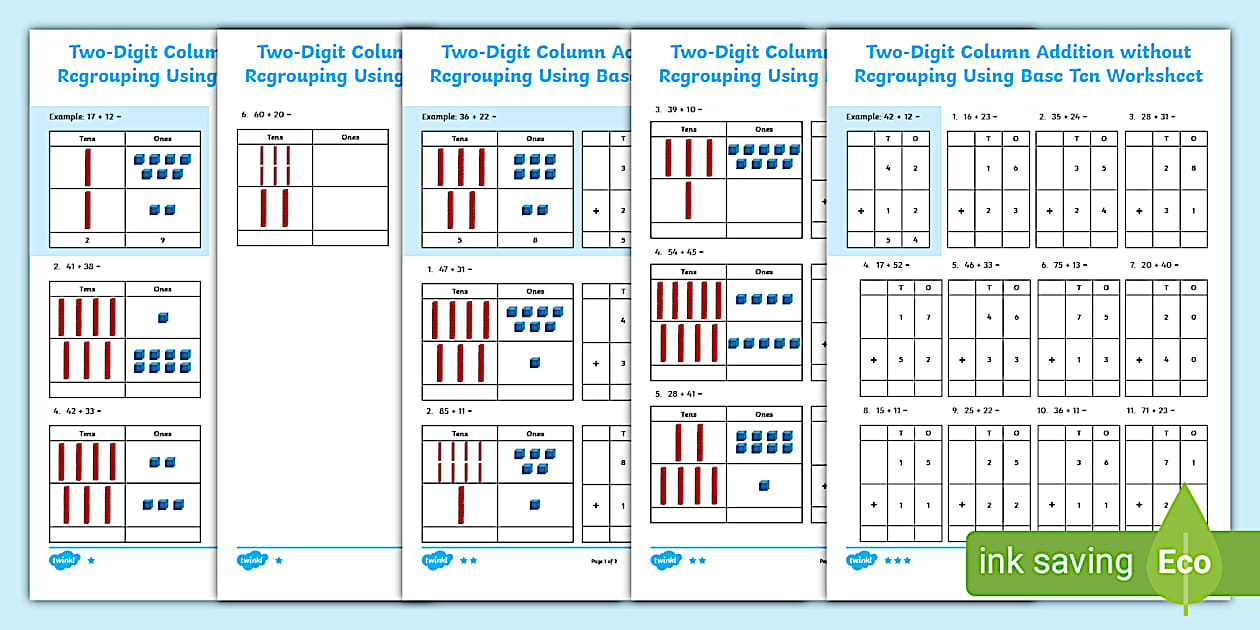 👉 Y3 Maths Column Addition without Regrouping using Base Ten