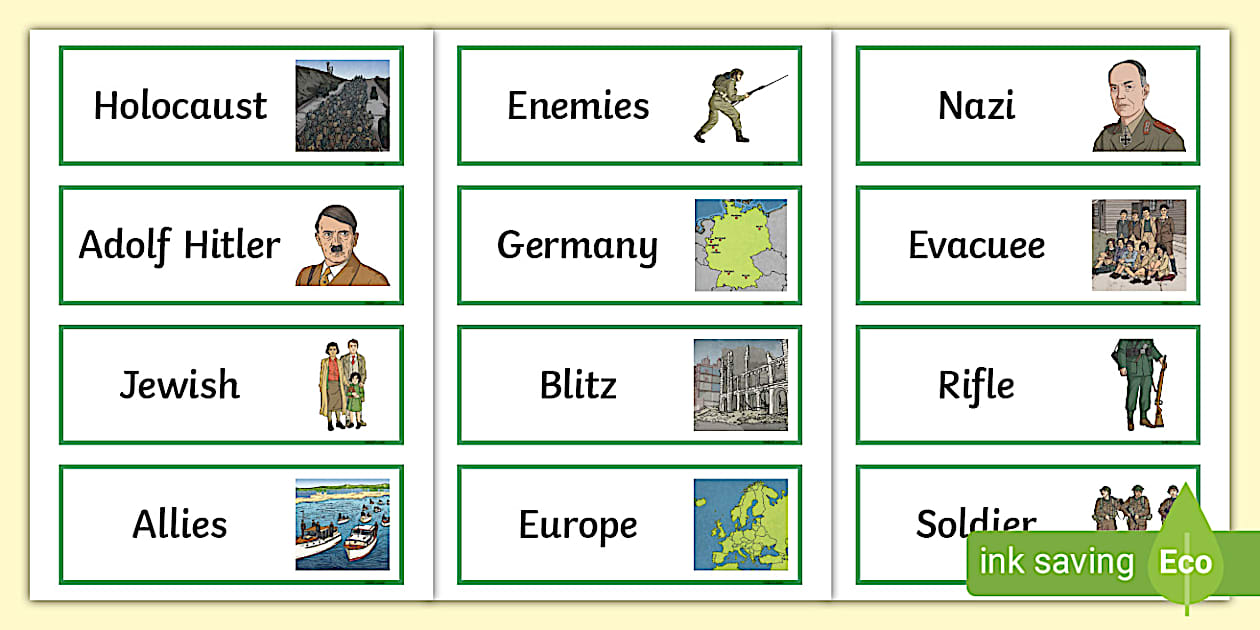 Historical Fiction WW2 - Word Cards (teacher made) - Twinkl