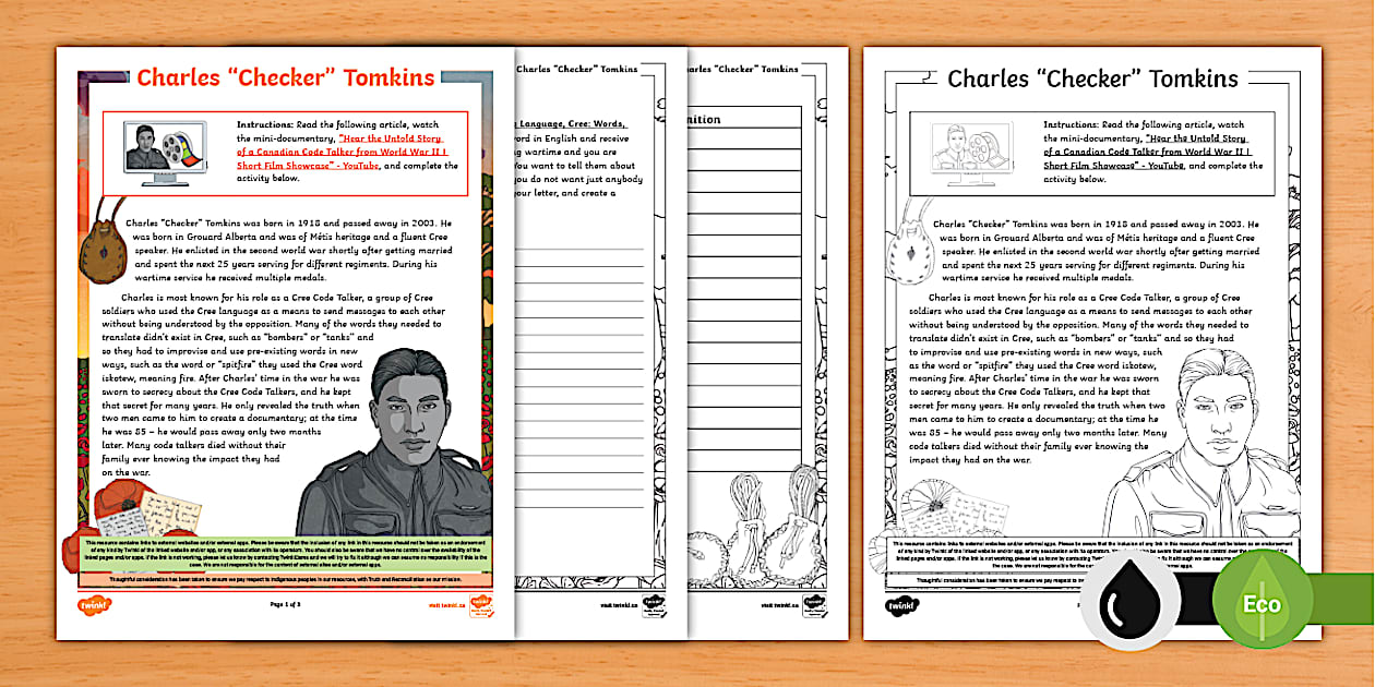 FREE! - Charles Tomkins | Cree Code Talker | Reading Comprehension