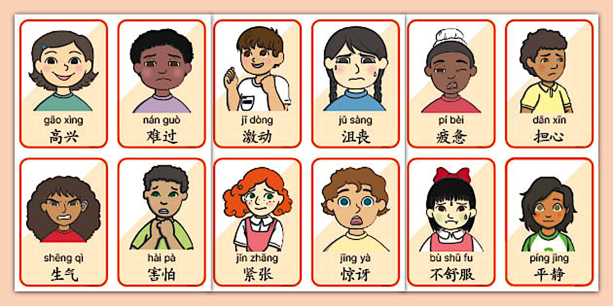 感觉和情绪 表情词汇卡 (拼音) (teacher made)