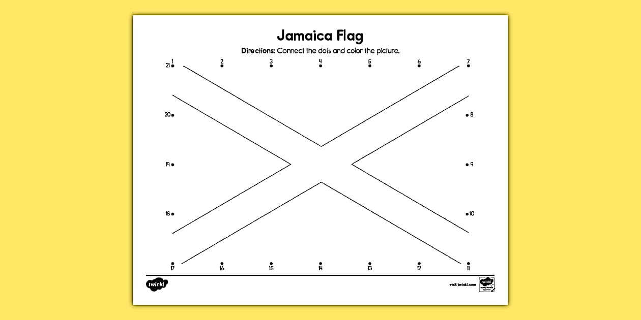 Jamaica Flag Dot to Dot Worksheet (teacher made) - Twinkl