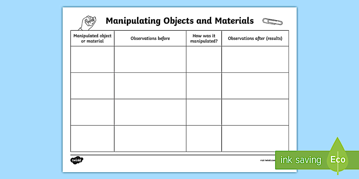 Manipulating Objects and Materials Recording Worksheet