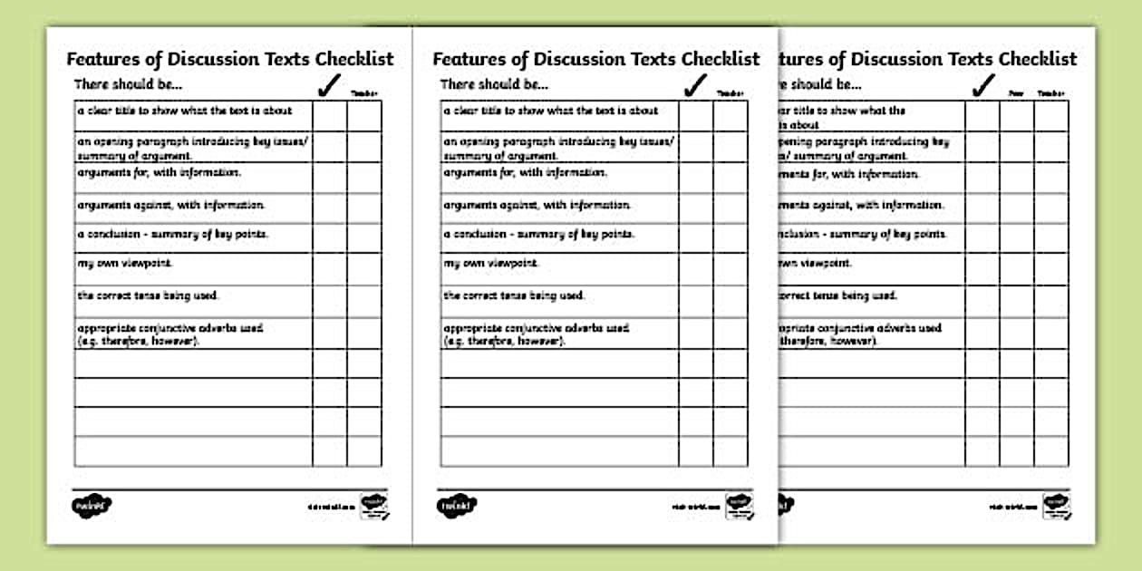 Editable Discussion Texts Checklist (professor feito)