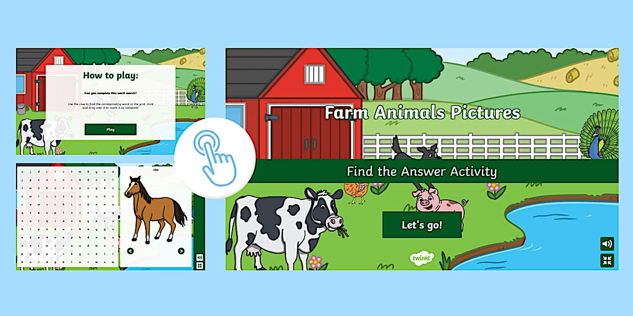 Farm Animal Pictures Find the Answer Interactive Activity