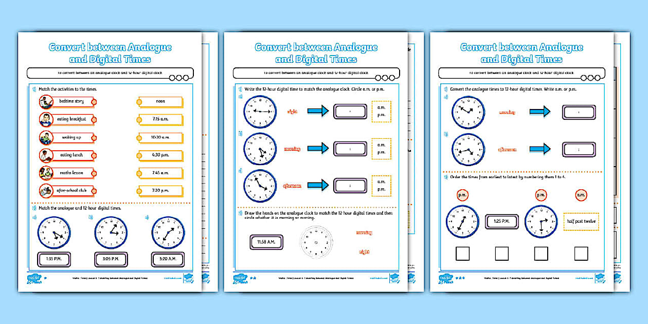 👉 Convert between Analogue and Digital Time Differentiated Maths Worksheets
