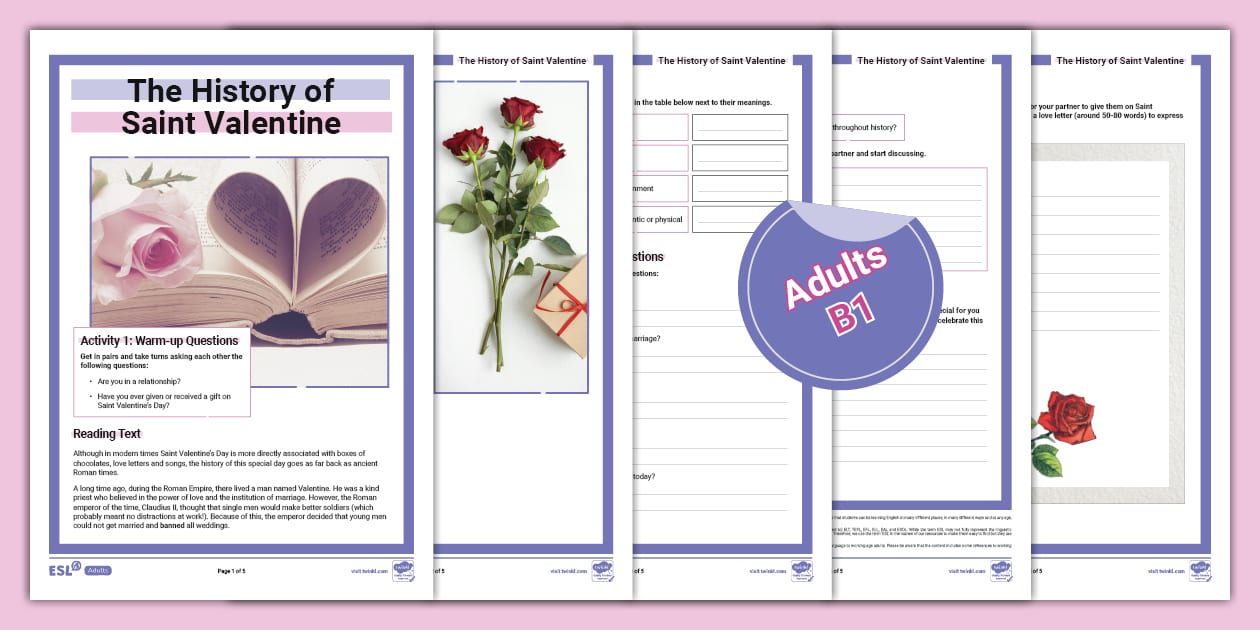 ESL The History of Saint Valentine Reading Comprehension [Adults, B1]