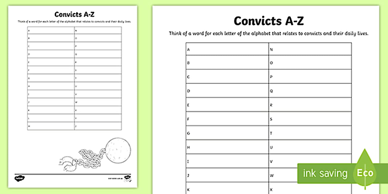 Convicts A-Z Worksheet (teacher made) - Twinkl