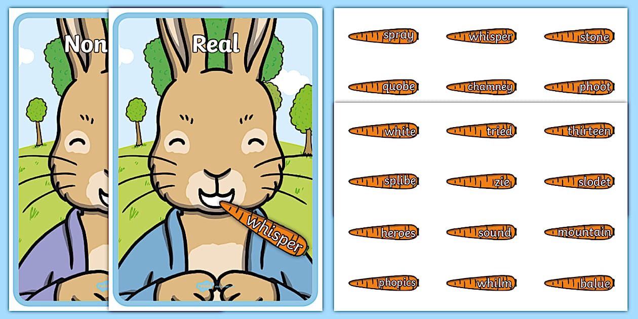 Editable Feed Peter Rabbit Phase 5 Real and Nonsense Words Phonics Activity