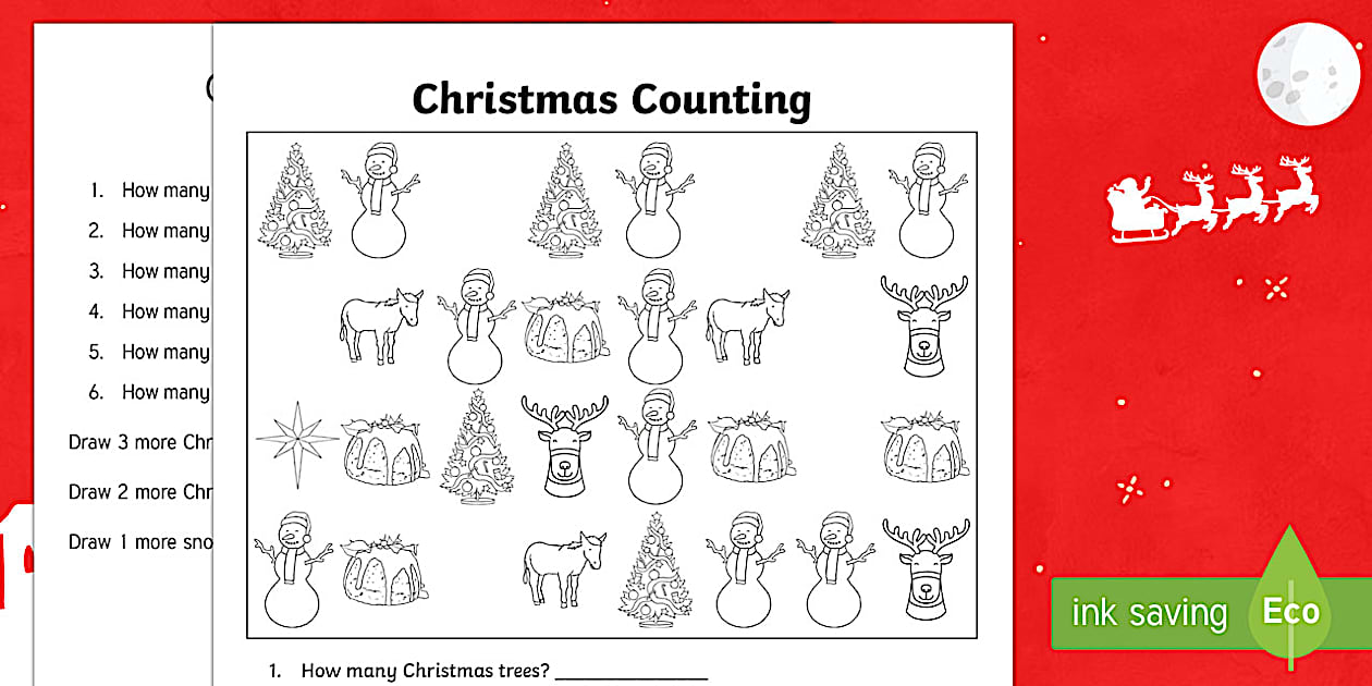 Christmas Counting Worksheet / Worksheet - Twinkl