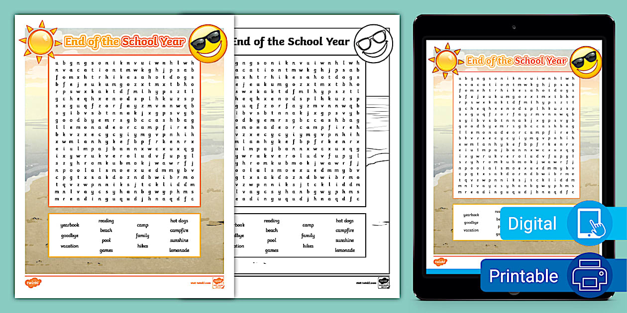 End of School Year Word Search for 3rd-5th Grade - Twinkl