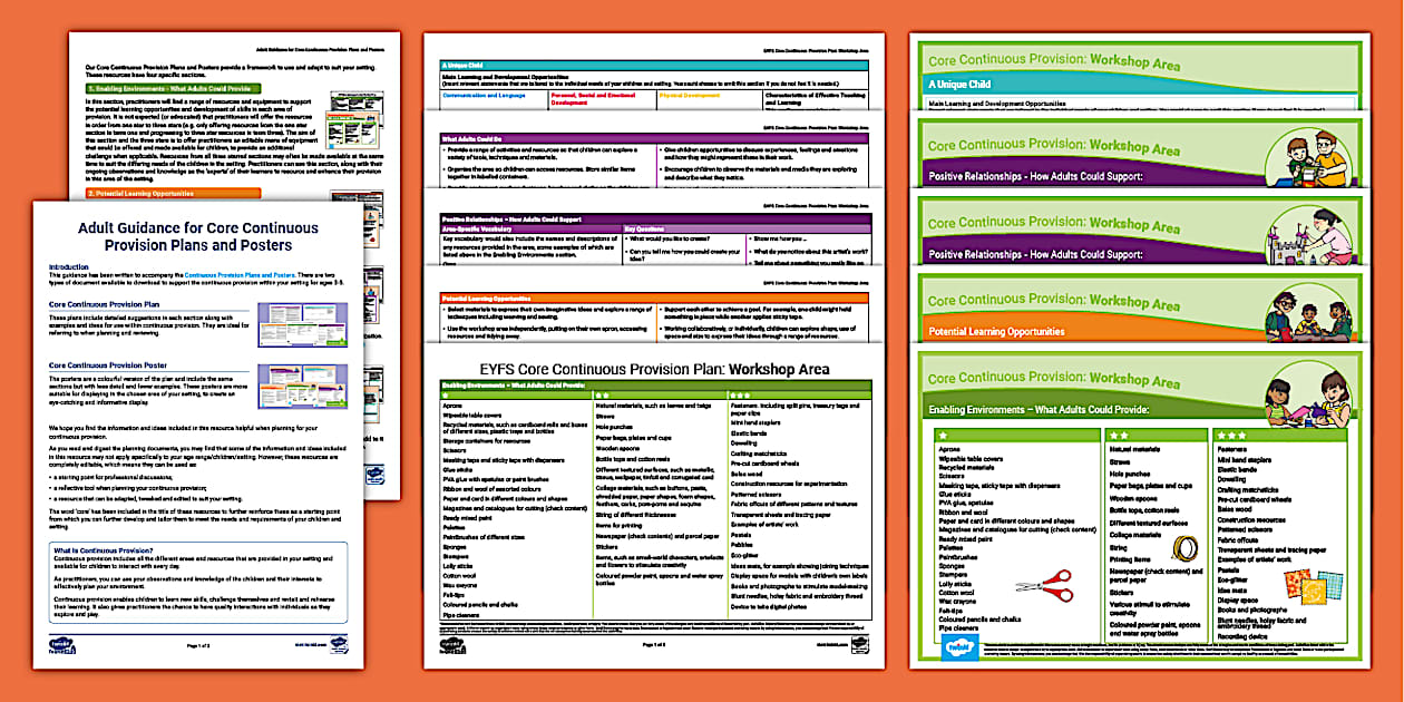 EYFS Workshop Area Core Continuous Provision Planning and Poster Pack (Ages