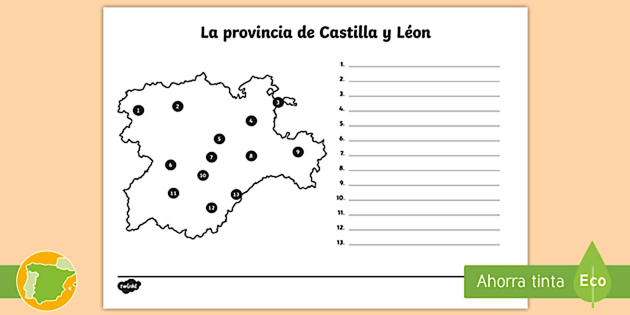 Ficha de actividad: Mapa mudo de Castilla y León - Twinkl