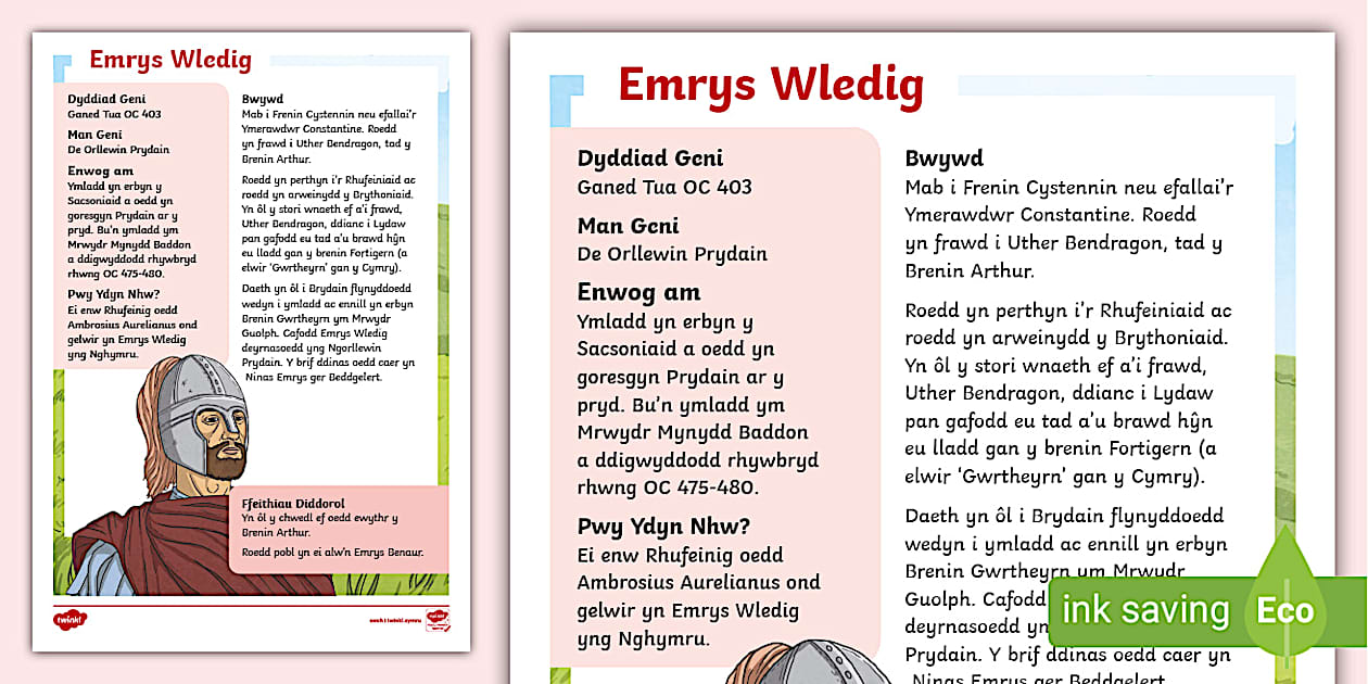 Ffeil Ffeithiau Emrys Wledig (l'enseignant a fait) - Twinkl