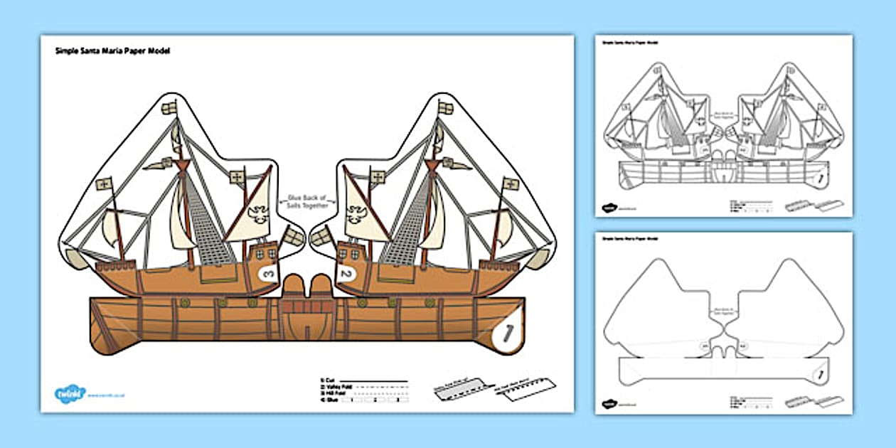 Simple 3D Santa Maria Paper Model - Twinkl
