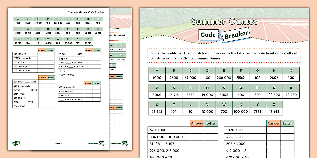 👉 Year 5 Summer Games Code Breaker Activity Sheet