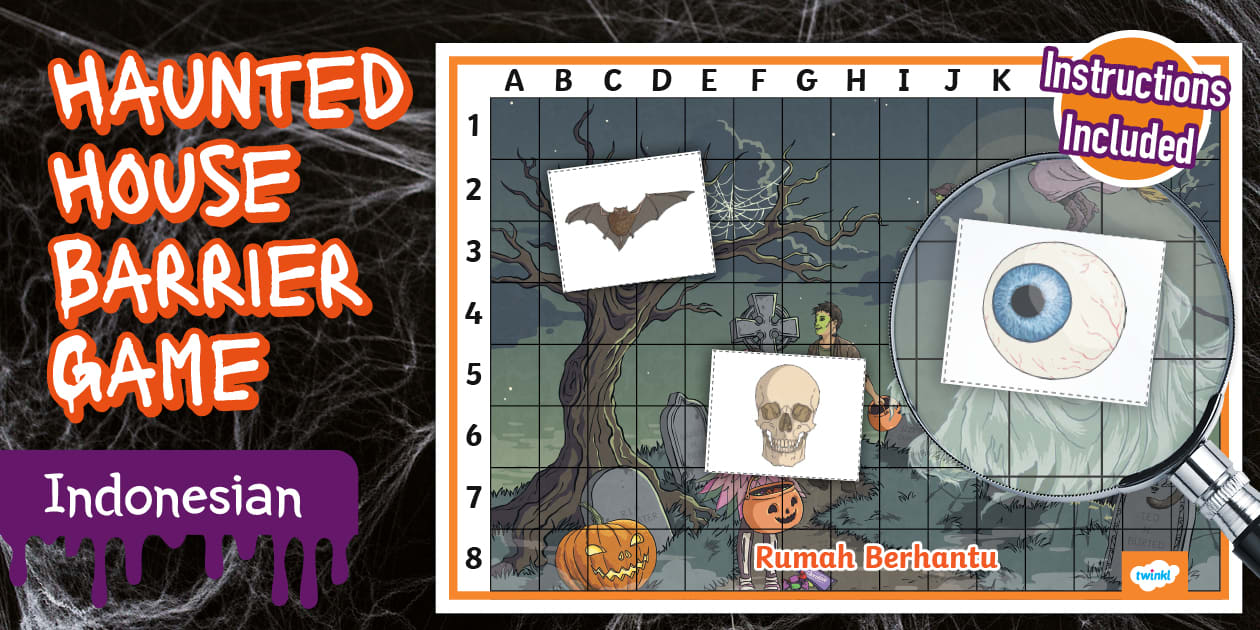 Haunted House Halloween Barrier Game - Indonesian - Twinkl