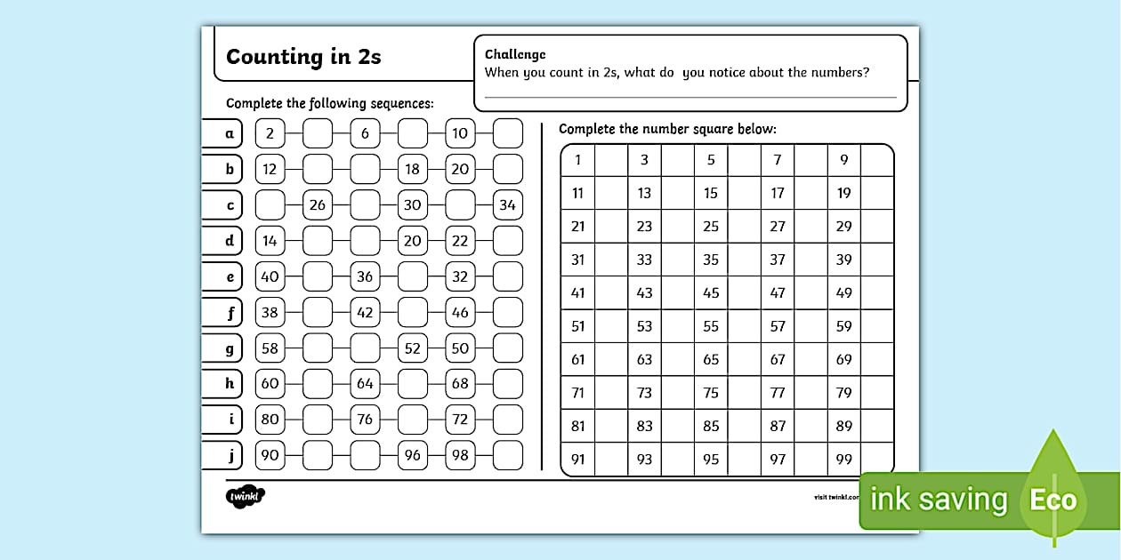 👉 Counting in 2s Worksheet (teacher made) - Twinkl