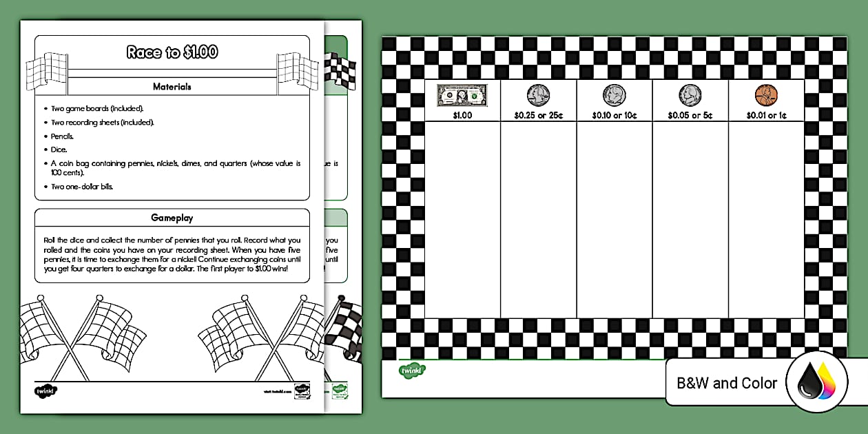 Second Grade Race to a $1.00 Game (teacher made) - Twinkl