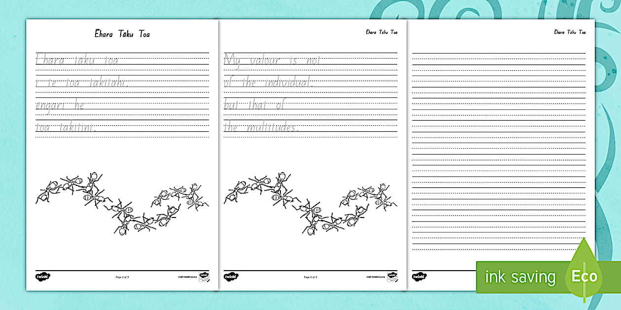 Cursive Ēhara Tāku Toa Handwriting Worksheet - Twinkl