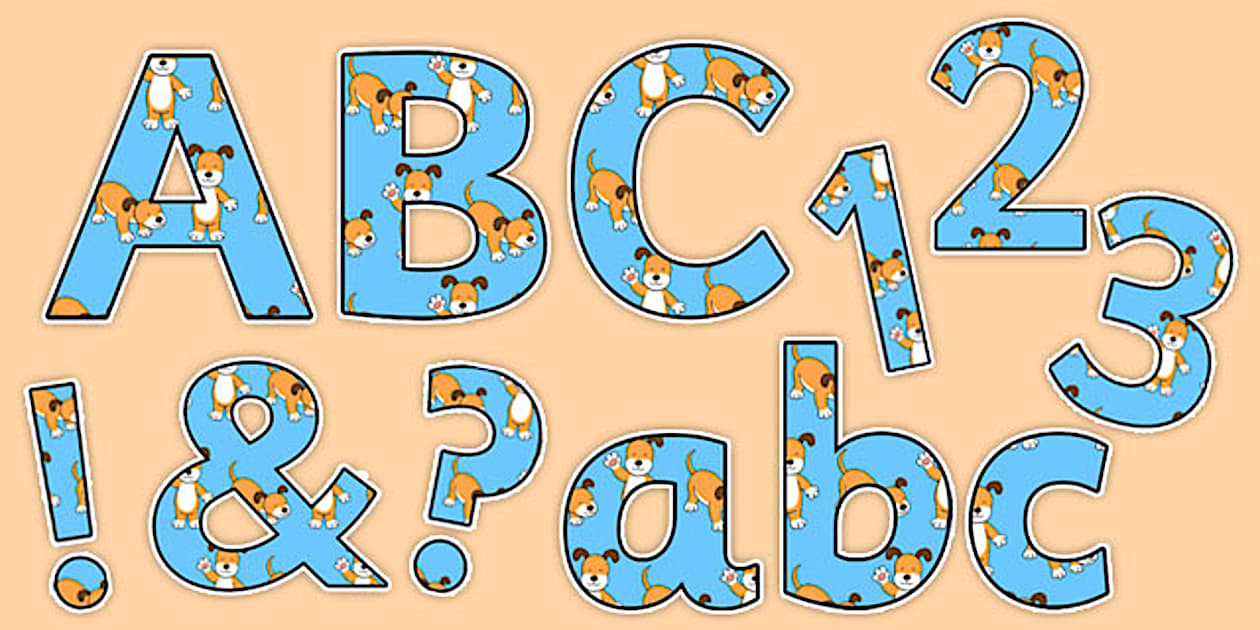 Editable Dog Themed Display Letters and Numbers to Support Teaching on The